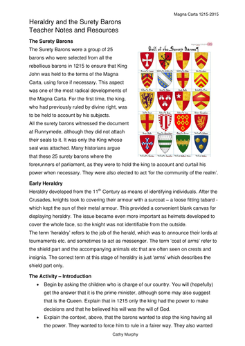 Magna Carta - The Surety Barons and their Heraldry | Teaching Resources