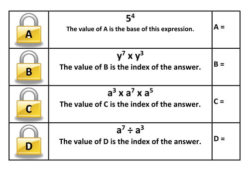 Lock problem - Basic Indices | Teaching Resources