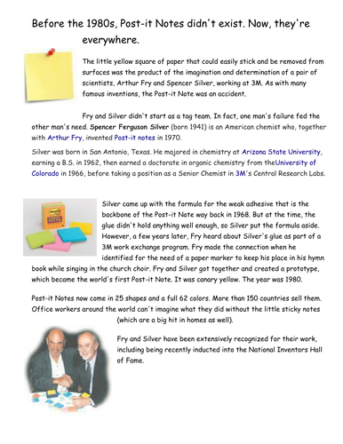 Spencer Silver Bio Worksheet | Teaching Resources