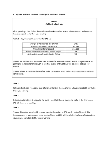 BS03 Applied Business Practice Finance Questions | Teaching Resources