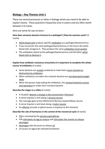 AQA GCSE Biology Unit 1 - Revision Q&A | Teaching Resources