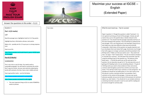 IGCSE English Revision Guide - Exam Success | Teaching Resources