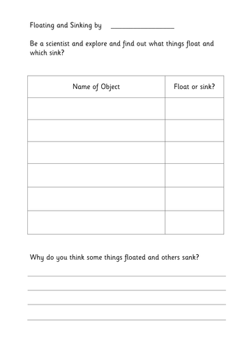 Floating and Sinking - recording sheets | Teaching Resources