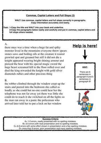 Full stops, commas and capital letters practice by TheSchoolRun - UK ...