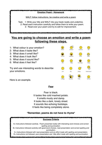 Emotion Poem Worksheet by floosiehuntley - Teaching Resources - Tes