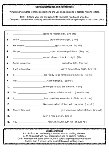 Apostrophes for Contractions by Alenamai - UK Teaching Resources - TES