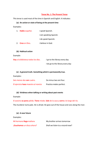 Spanish Present Tense revision and quiz | Teaching Resources