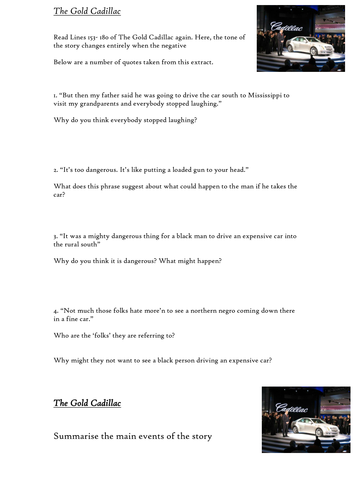 The Gold Cadillac short story resources | Teaching Resources