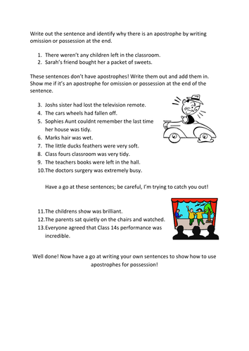 Apostrophes for possession and omission | Teaching Resources