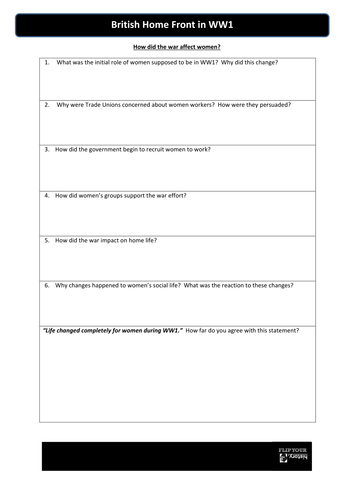 British Home Front - How did the war affect women? Flippedlearning ...