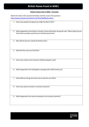British Home Front in WW1 - 5 #flippedlearning videos and worksheets to ...