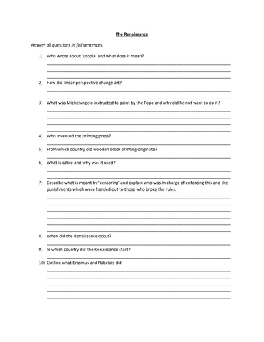The Renaissance Assessment | Teaching Resources