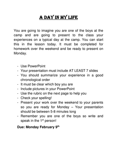 Holes: A Day in My Life | Teaching Resources