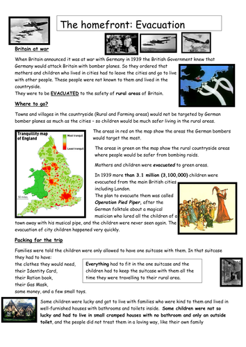 Evacuation during WW2 (The Homefront) | Teaching Resources