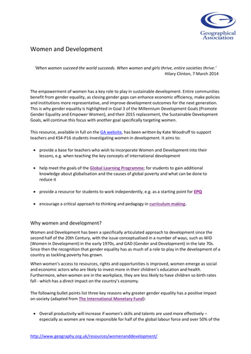 Women and Development | Teaching Resources
