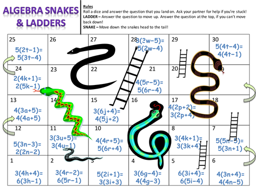 GCSE Maths Snakes & Ladders Algebra Mega Pack. 5 Games with increasing ...