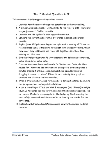 The 10 Hardest Questions in P2. AQA GCSE Physics Revision by ...