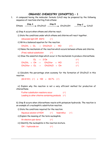 AS Chemistry Organic Revision | Teaching Resources