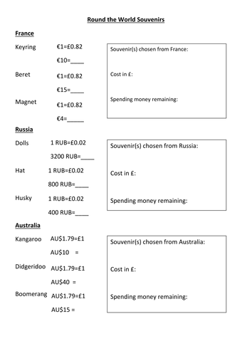 Around the World Exchange Rates | Teaching Resources