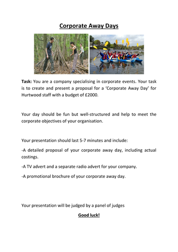 Planning a Corporate Away Day | Teaching Resources