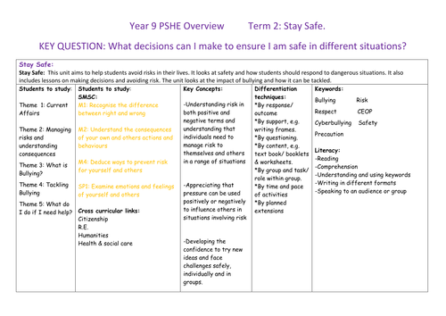 Year 9 PSHE scheme of work on safety and bullying by chelle121 ...