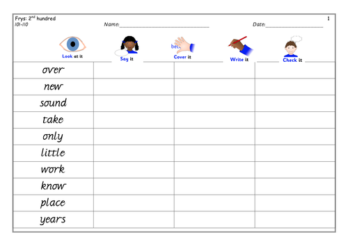 Fry's 2nd Hundred Look Say Cover Write Check Booklet | Teaching Resources