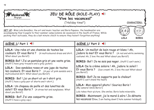 FRENCH ROLE-PLAY: Vive les vacances! / Holiday time! by ...