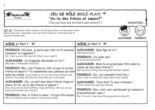 FRENCH ROLE-PLAY: • As-tu des frères et soeurs?/ Do you have any ...