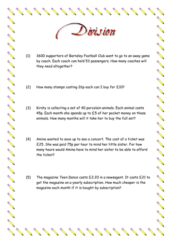 Division Homework (Grade F). | Teaching Resources