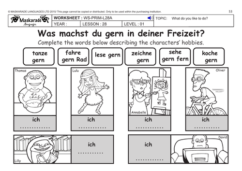 GERMAN KS2 Level 1: Hobbies by maskaradelanguages - Teaching Resources ...