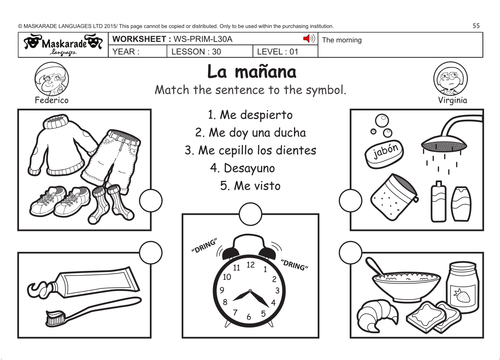 SPANISH KS2 Level 1: Morning, Day and evening activities | Teaching ...
