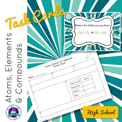 Atoms, Elements and Compounds Revision Task Cards (High School ...