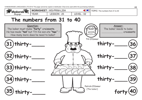 ENGLISH KS2 Level 2: Numbers 31 to 40 | Teaching Resources