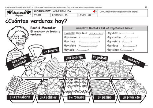 SPANISH KS2 Level 2: Fruit and vegetable of the market/ How much does ...