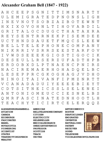 Alexander Graham Bell Word Search | Teaching Resources