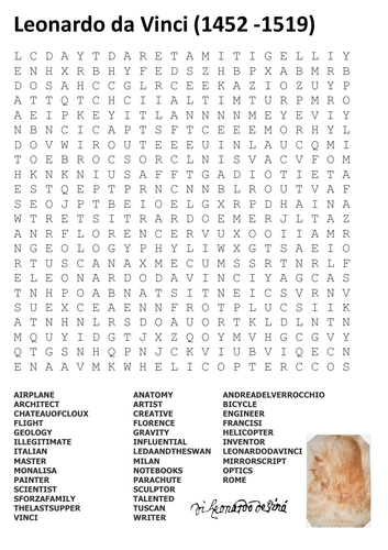 Leonardo da Vinci Word Search | Teaching Resources