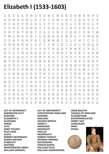 Elizabeth I Word Search | Teaching Resources