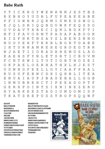Babe Ruth Word Search | Teaching Resources