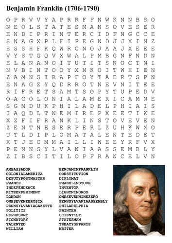 Benjamin Franklin Word Search | Teaching Resources