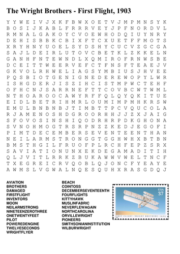 The Wright Brothers - First Flight, 1903 Word Search | Teaching Resources