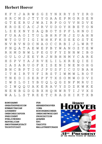 Herbert Hoover Word Search | Teaching Resources