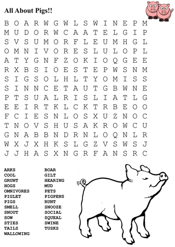 All About Pigs Word Search by sfy773 | Teaching Resources
