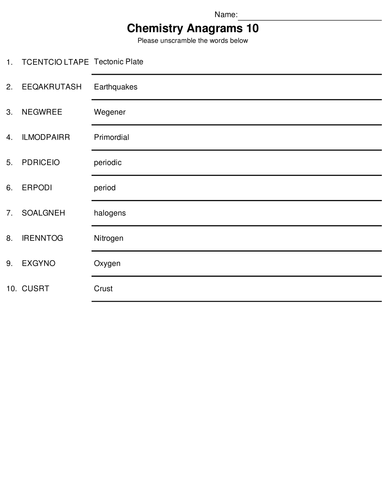 GCSE Chemistry Bumper Anagram Pack. 10 Sets of 10 Anagrams included ...