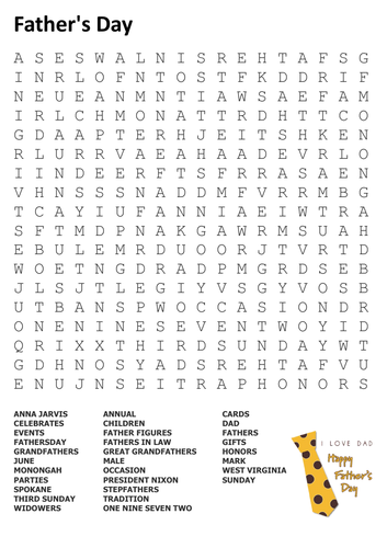 Fathers Day Printable Word Search Father's Day Puzzles For The Whole