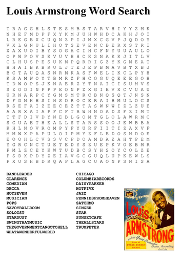 Louis Armstrong Word Search | Teaching Resources