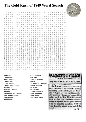 The California Gold Rush Word Search | Teaching Resources