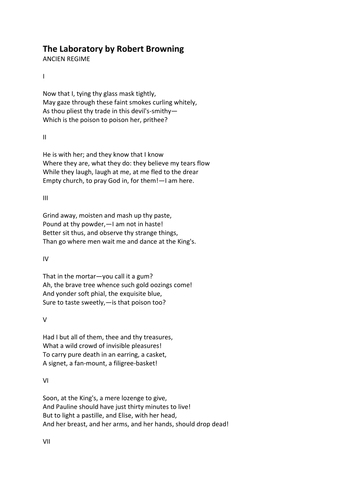 The Laboratory by Robert Browning | Teaching Resources