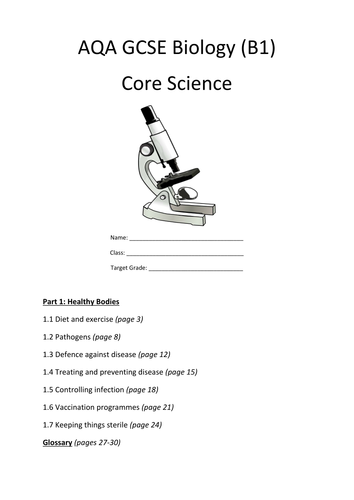 Aqa Core B1 Workbook Part 1 Healthy Living Teaching Resources