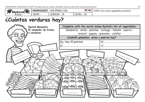 SPANISH KS2 Level 3 - KS3 (Year 7): At the fruit and vegetables market ...