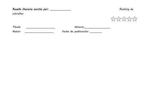 Spanish Book Review Template (Fiction) | Teaching Resources
